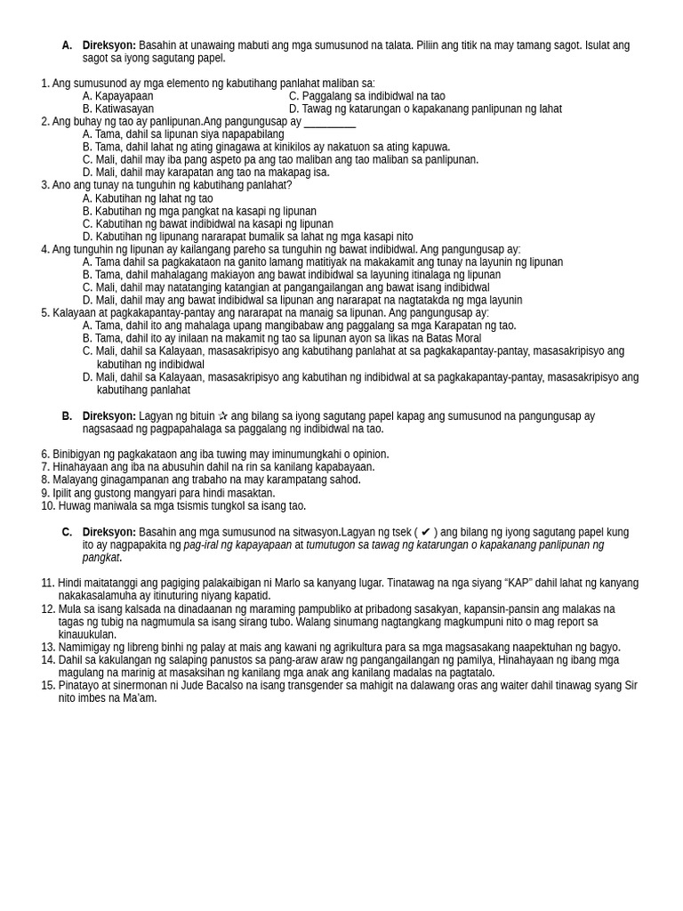 Esp 9 Q1 Lesson 1 Module 1 Quiz | PDF