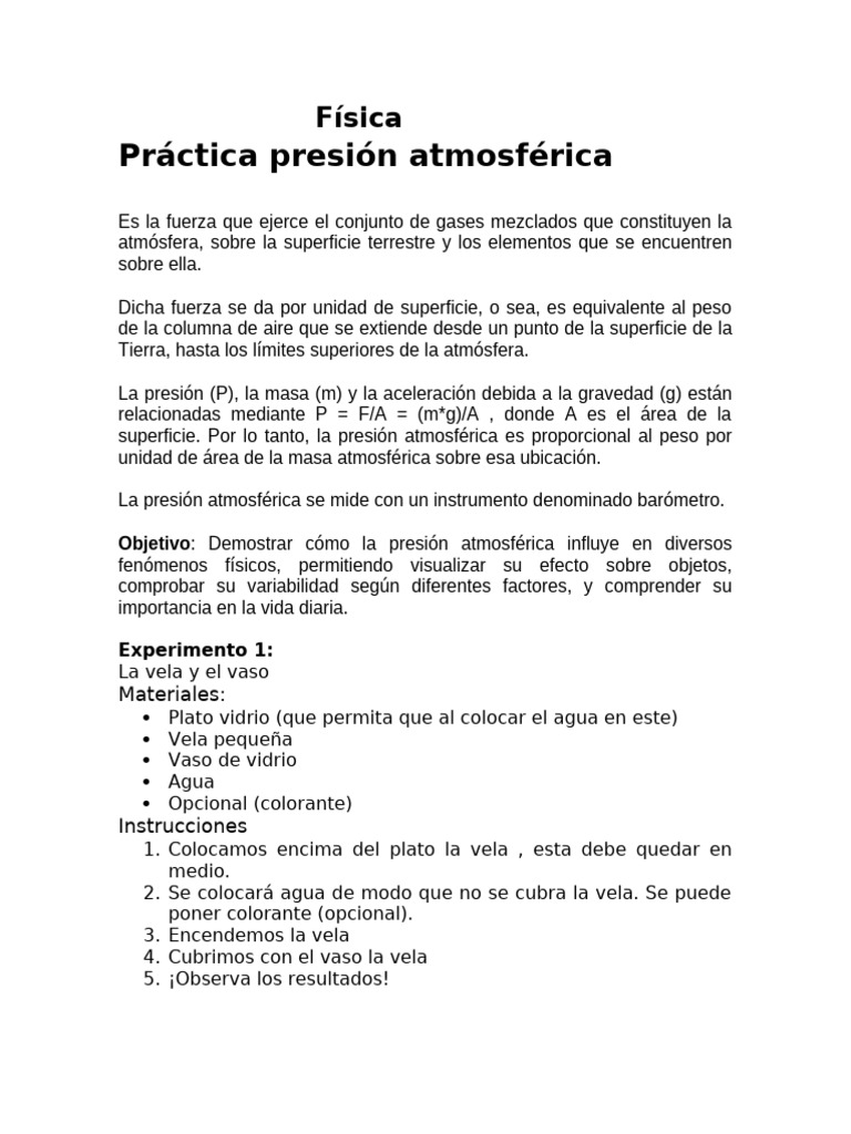 Física PRESIÓN ATMOSFÉRICA | PDF