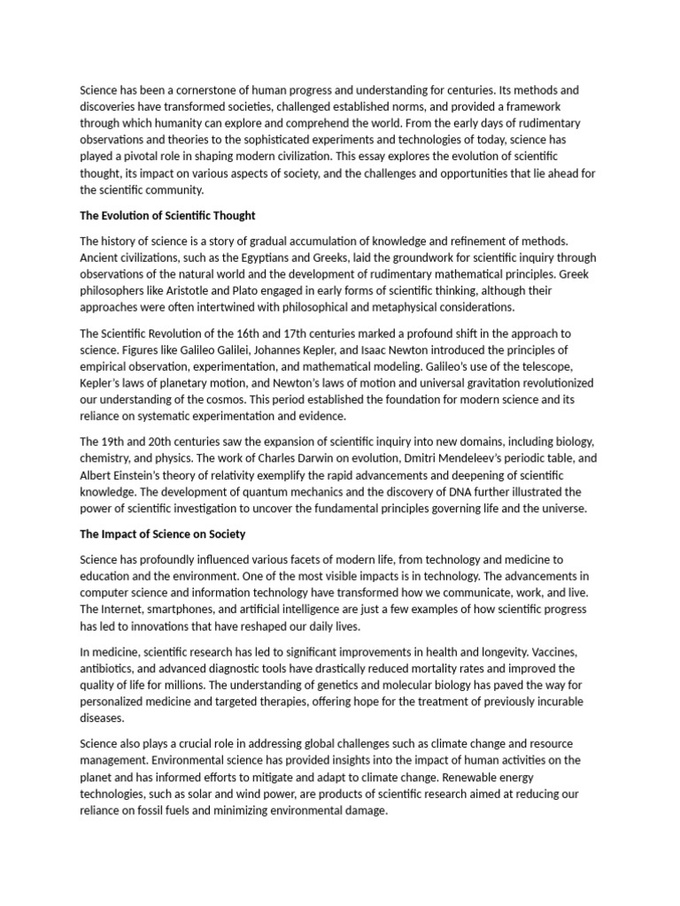 Science has been a cornerstone of human progress and understanding for ...