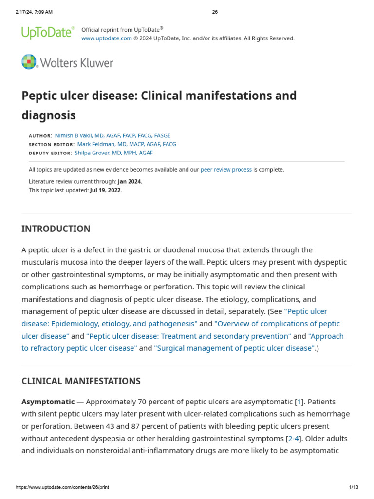 Peptic Ulcer Disease - Clinical Manifestations and Diagnosis - UpToDate ...