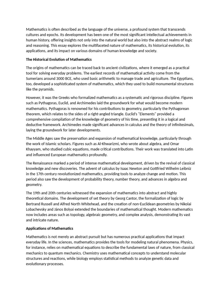 Mathematics Is Often Described As The Language of The Universe | PDF