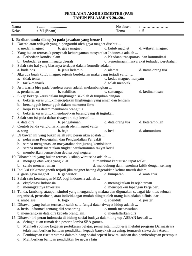 SOAL & Jawaban PAS KLS 6 TEMA 5 - WEBSITE WWW - Kherysuryawan.id | PDF
