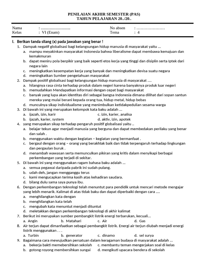 SOAL & Jawaban PAS KLS 6 TEMA 4 - WEBSITE WWW - Kherysuryawan.id | PDF
