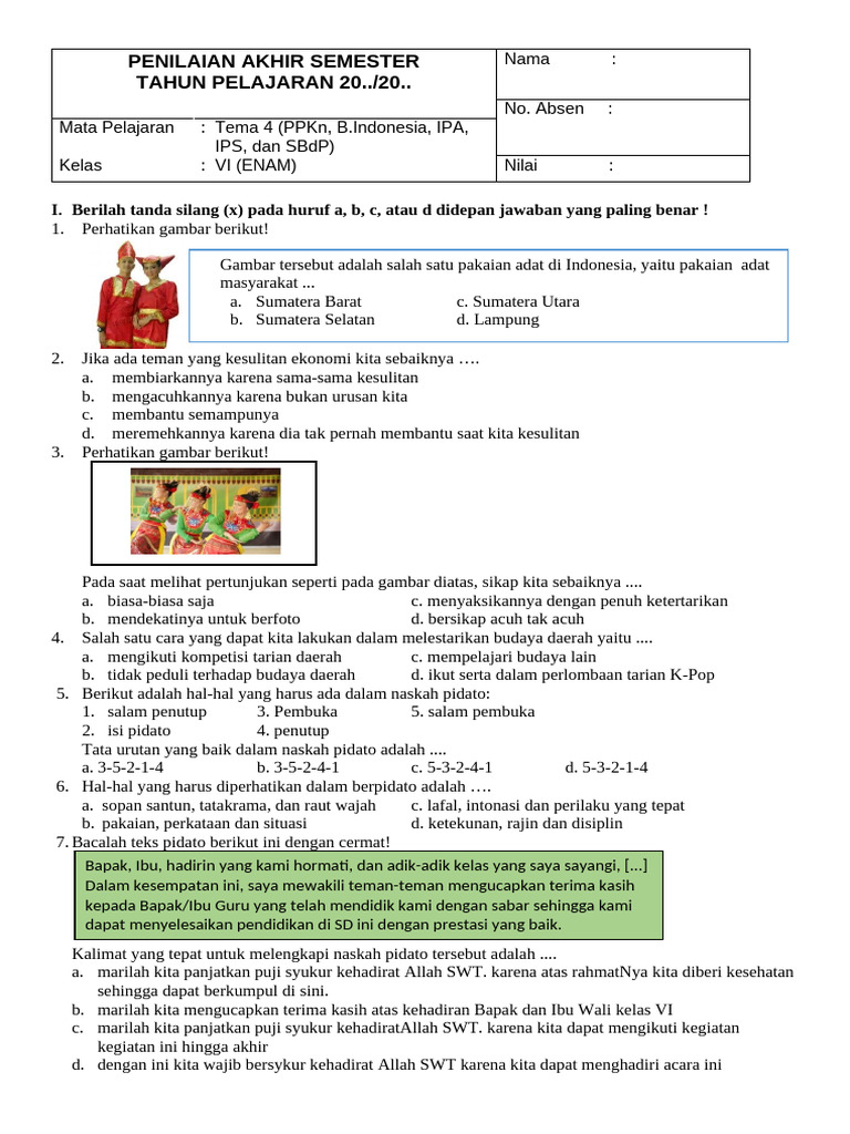 SOAL & Jawaban PAS KELAS 6 TEMA 4 - WEBSITE WWW - Kherysuryawan.id | PDF