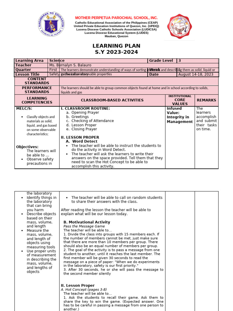 Science 3 - Week 1 - LP | PDF