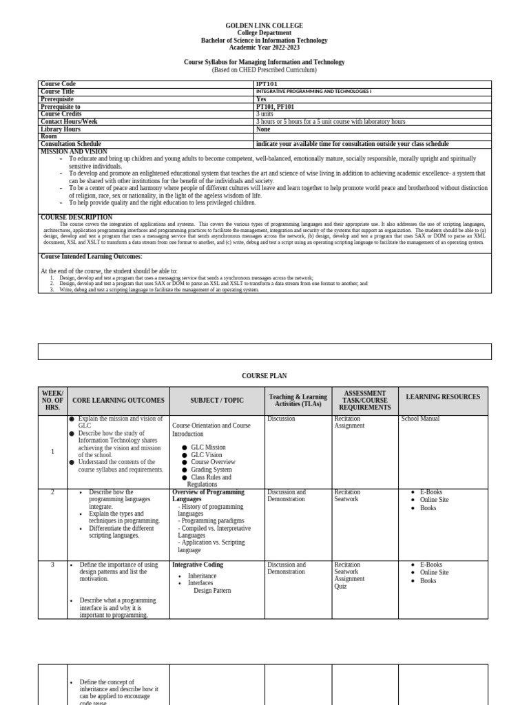 IPT101 Integrative Programming Technologies 1 | PDF