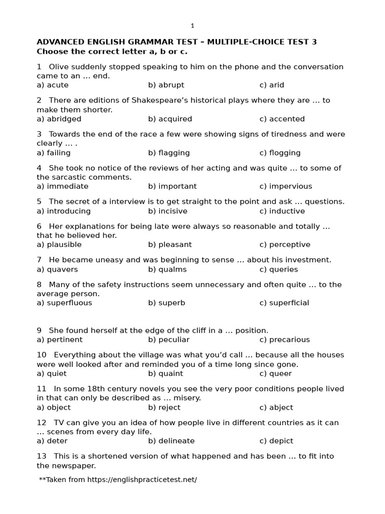 Advanced English Grammar Test 3 & 4 | PDF | Young Adult