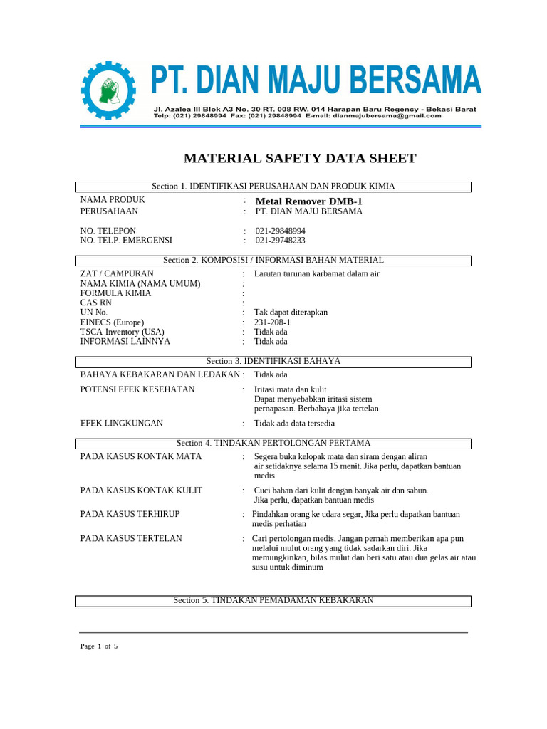 MSDS DMB-1 | PDF