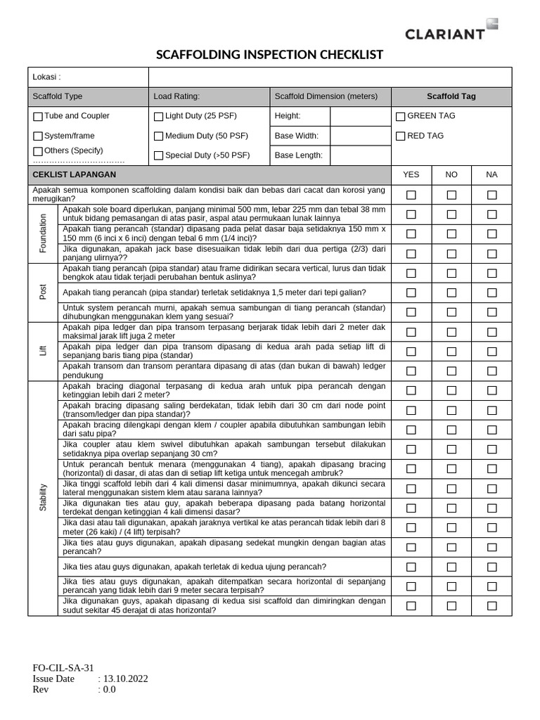 Fo-Cil-Sa-31 Form Inspeksi Scaffolding 416356 | PDF
