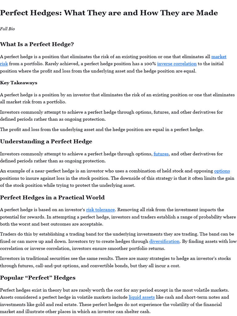 Perfect Hedge | PDF