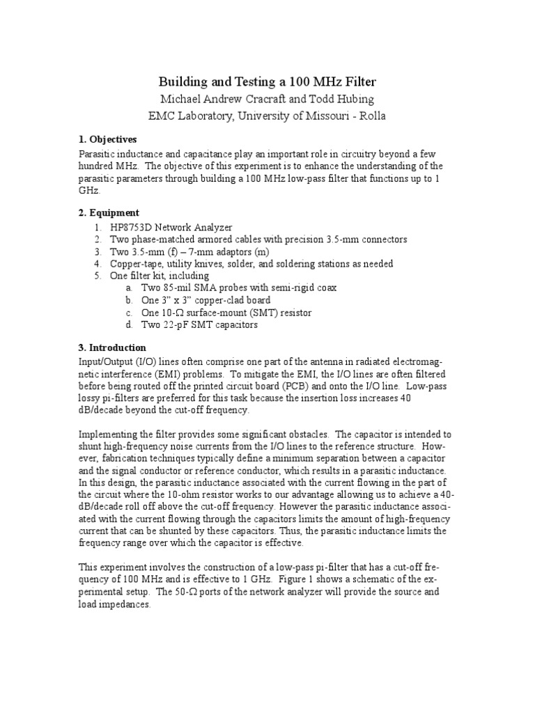 Building and Testing A 100 MHZ Filter | PDF | Electronic Filter | Low ...