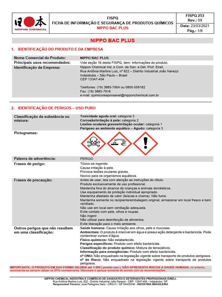 FISPQ - NIPPO BAC PLUS - Rev09-23-03-2021 | PDF