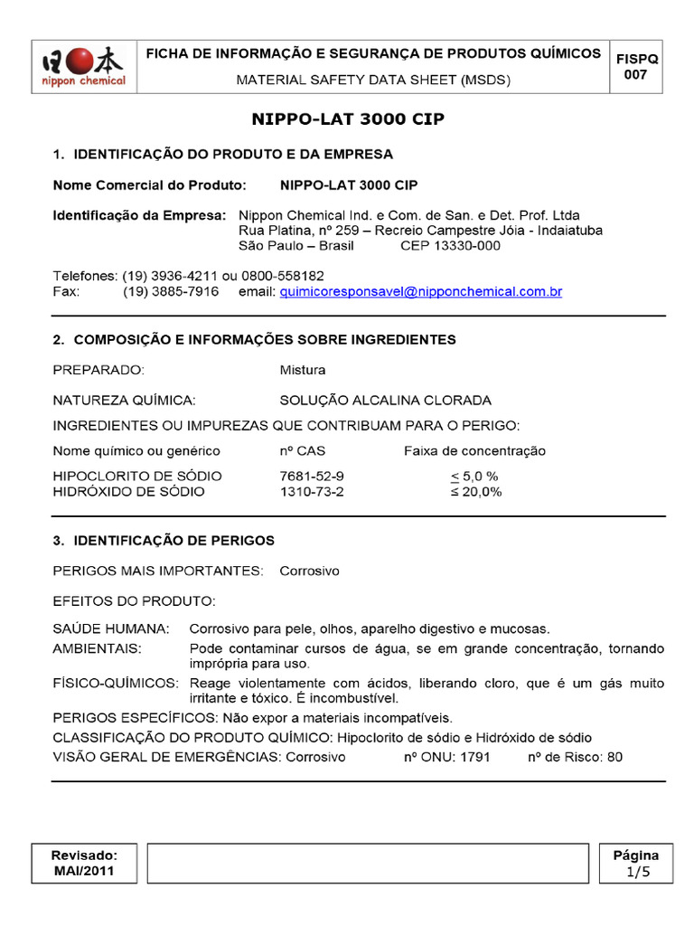 (PDF) Ficha de Informação e Segurança de Produtos Químicos Material ...