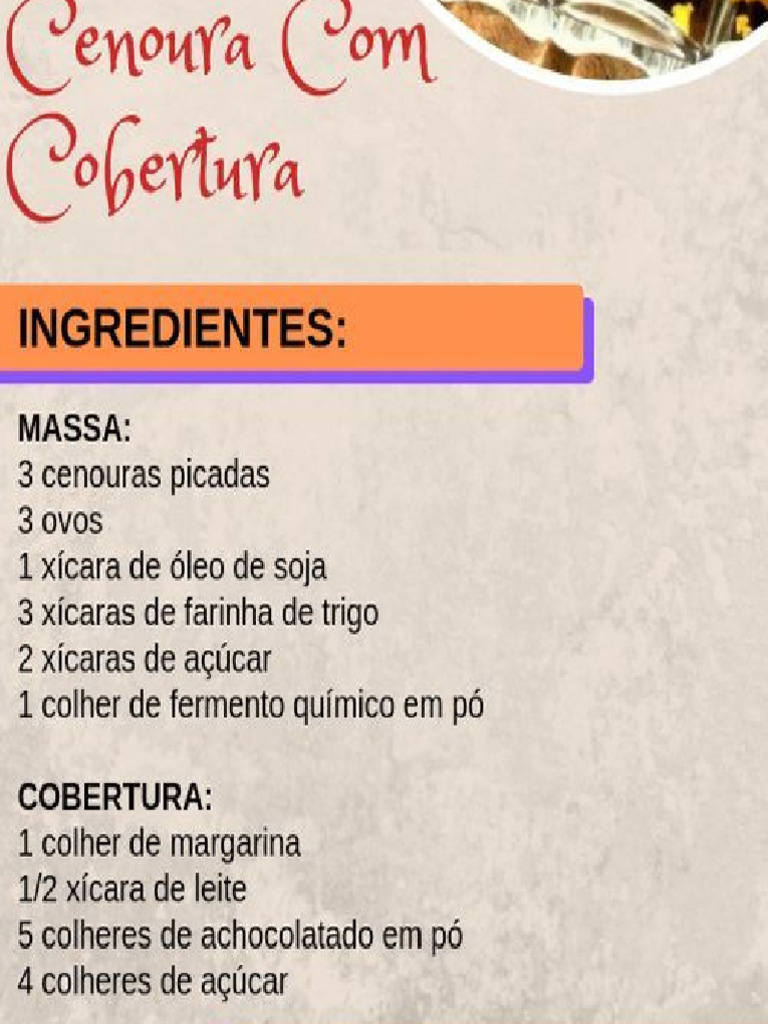 Bolo Caseiro Com Cobertura e Seu Modo de Preparo | PDF