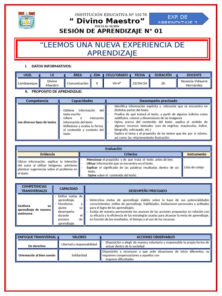 aSESIÓN DE APRENDIZAJE N01 4to Secundaria EDA 2 | PDF
