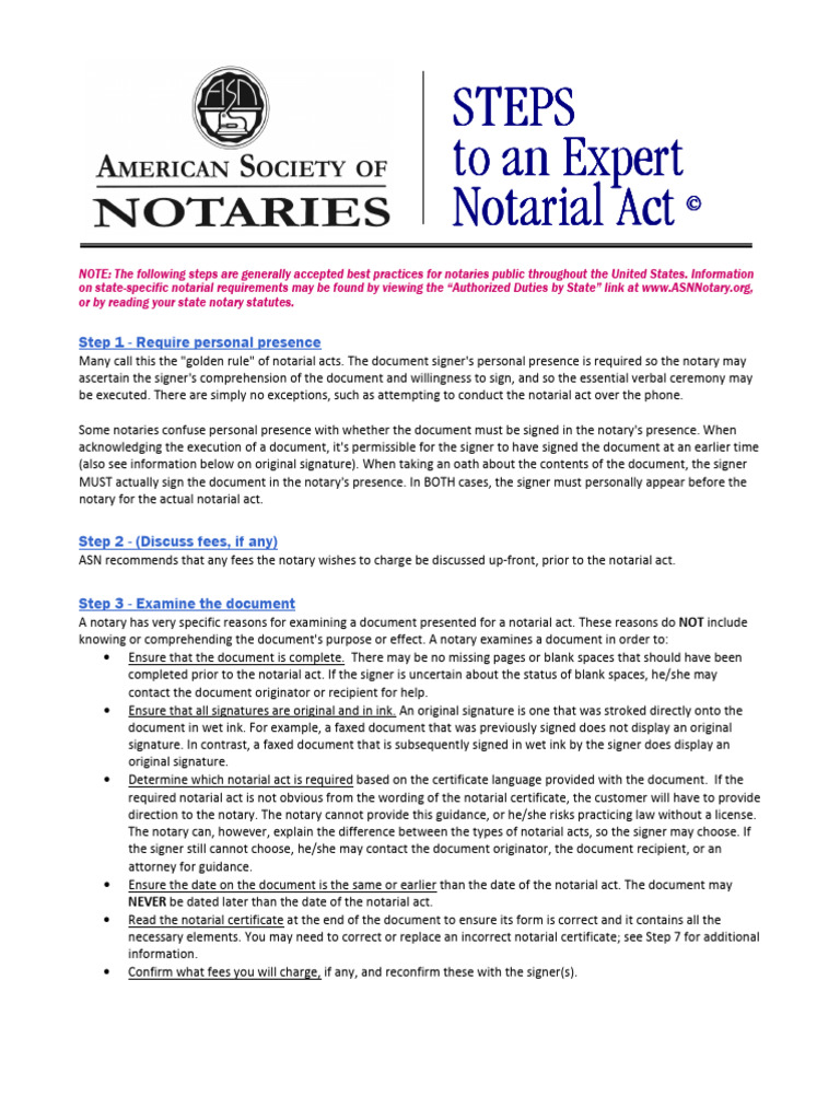 STEPS To An EXPERT NOTARIAL Act | PDF
