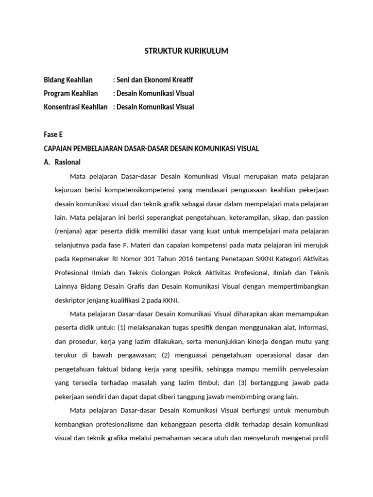 Struktur Kurikulum DKV 2024 | PDF
