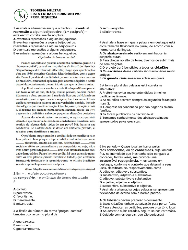 Lista Extra 6 - Substantivo | PDF