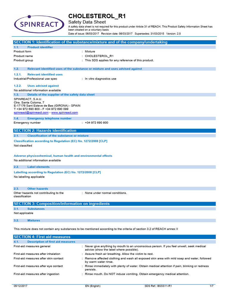 Colesterol-Hoja de Seguridad | PDF