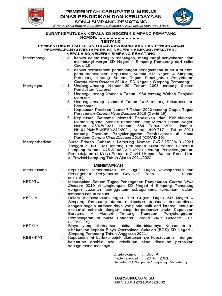 Contoh SK Tim Satgas Penanganan Covid 19 | PDF