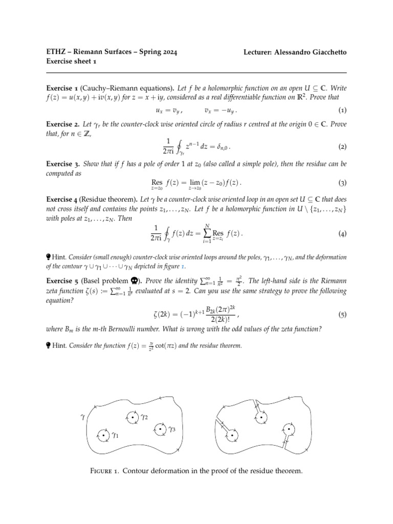 Riemann Surfaces Exercise Sheet 1 | PDF