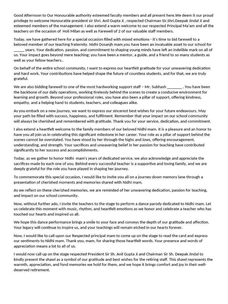 Farewell Anchoring Script | PDF