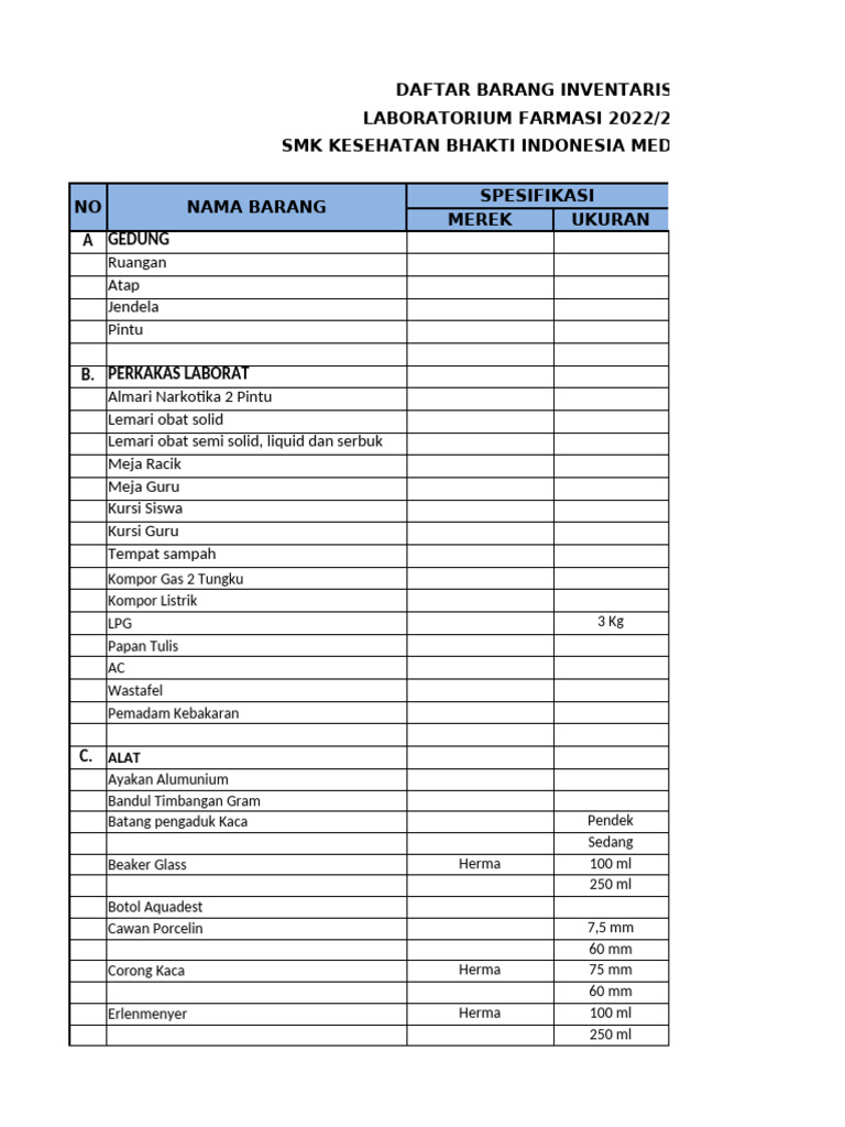 Data Inventaris Terbaru Lab Dan Gudang Farmasi 20222023 | PDF