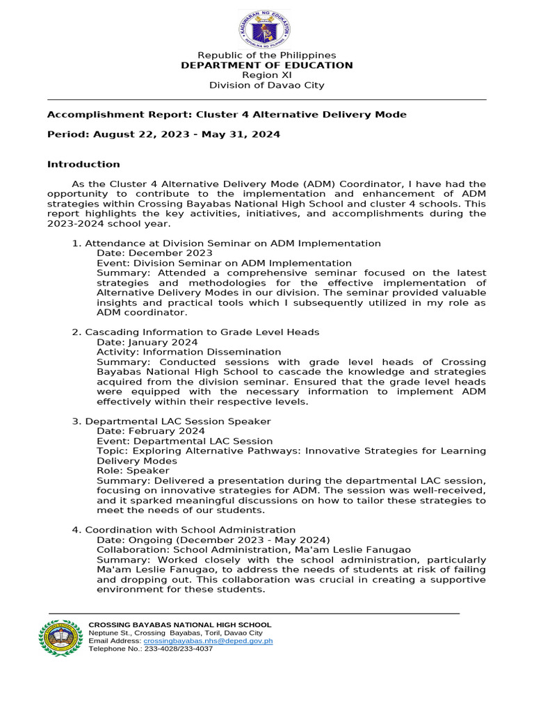 Adm Accomplishment | PDF | Career & Growth