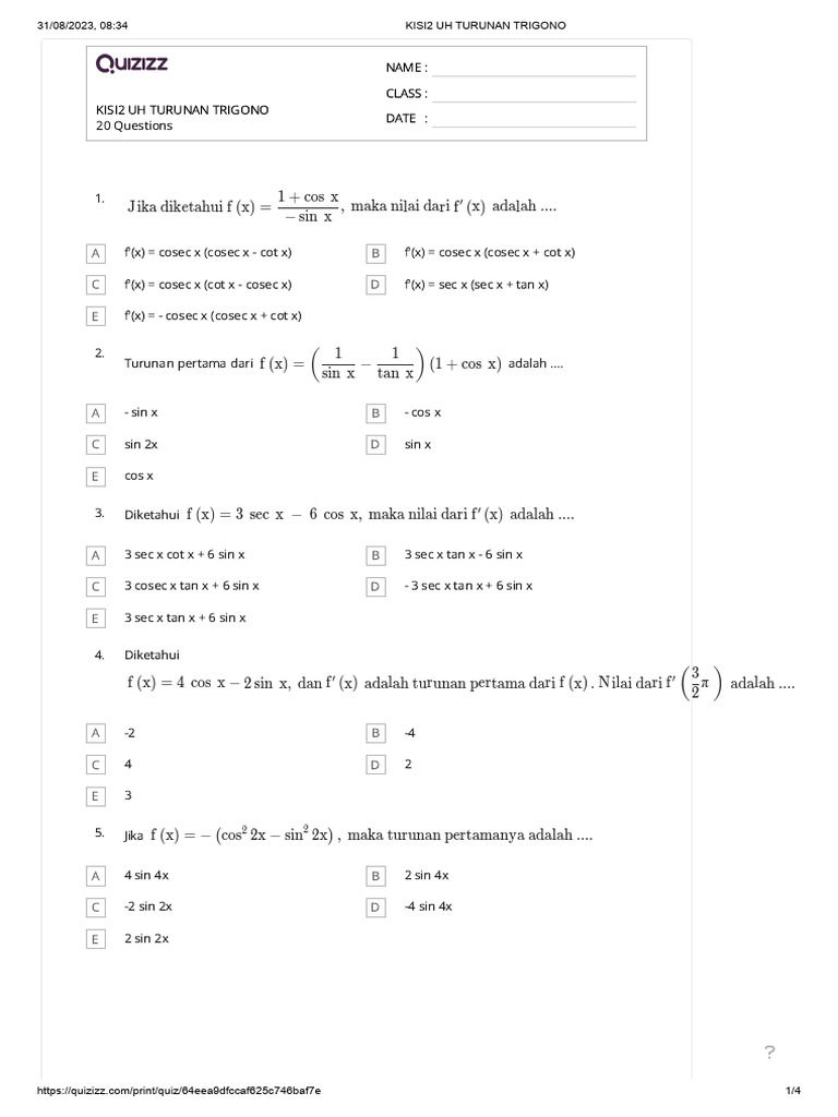 Kisi2 Uh Turunan Trigono | PDF