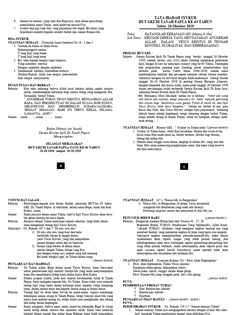 Liturgi Hut Gki Ke-63 | PDF