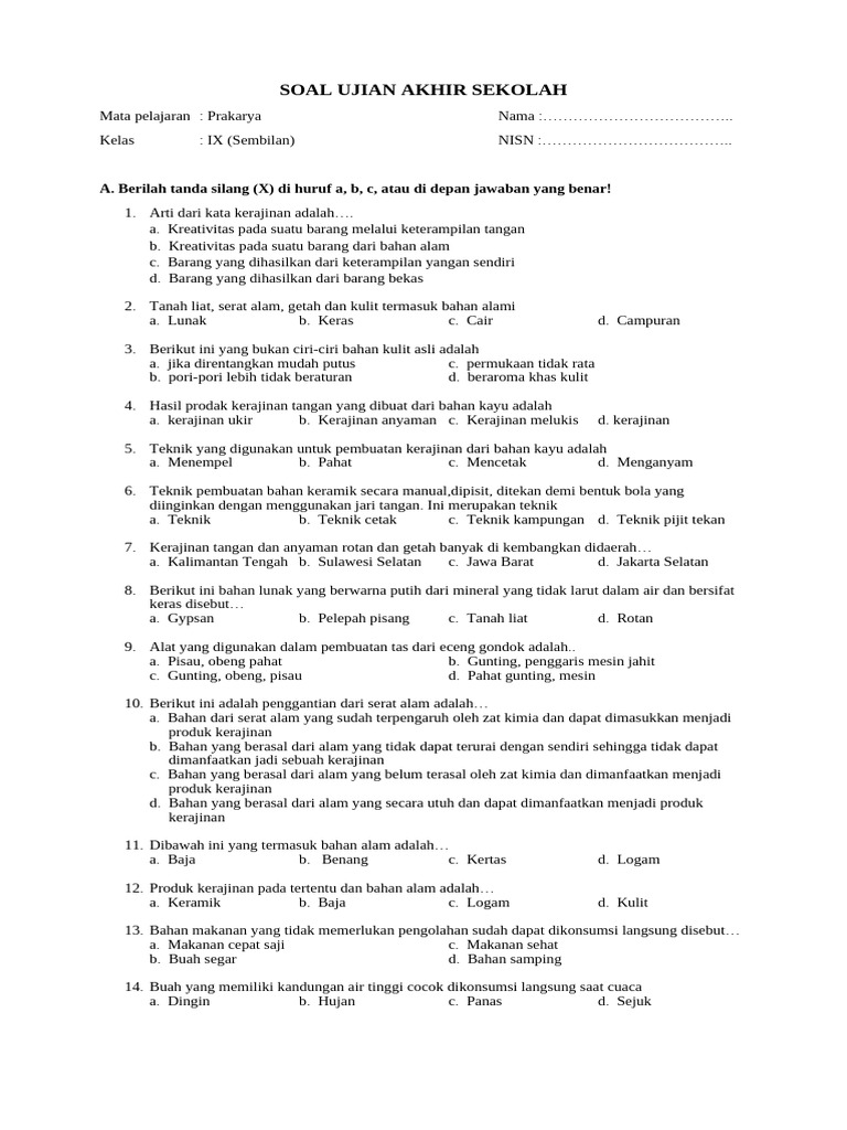 Soal Ujian Akhir Sekolah | PDF