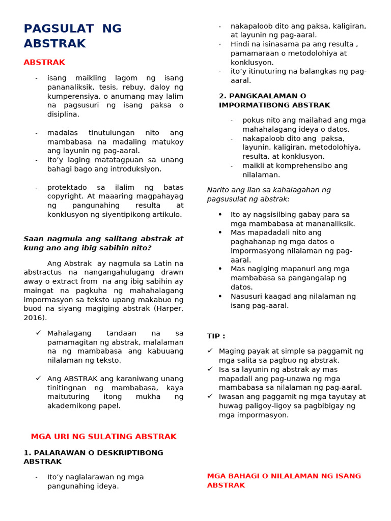 Pagsulat NG Abstrak-W2 | PDF