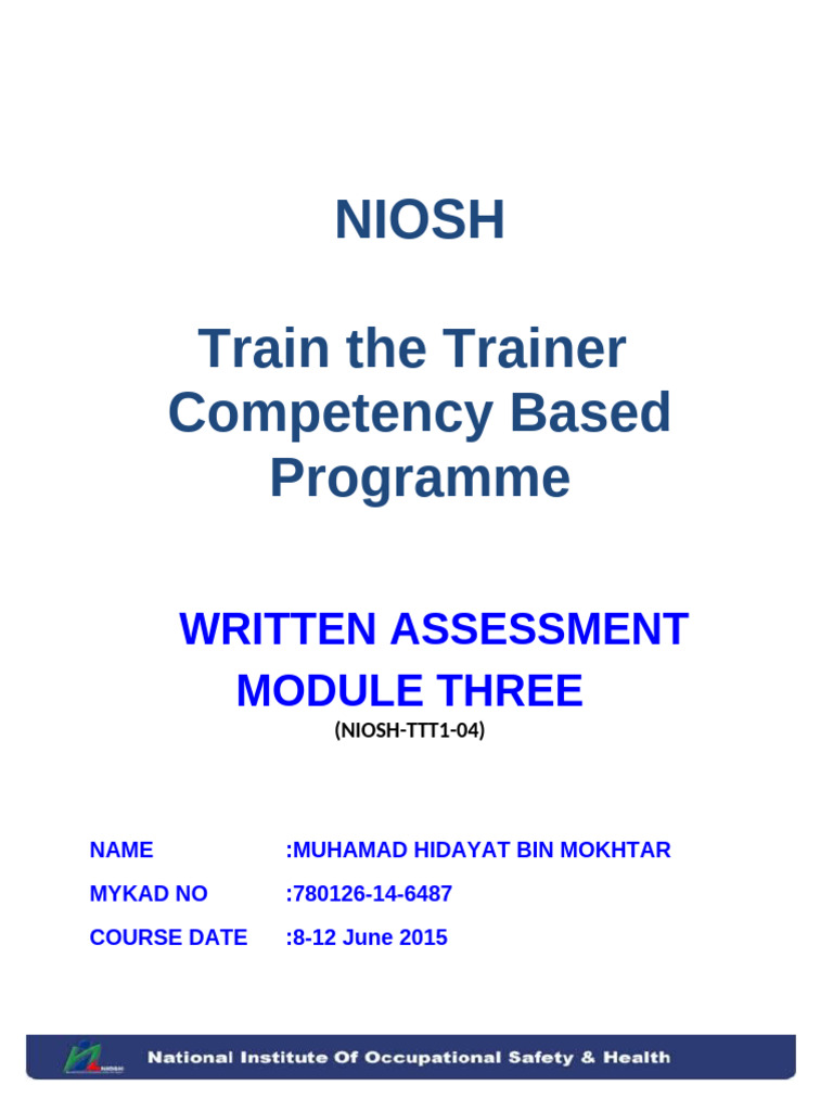 Niosh Train The Trainer Competency Based Programme: Written Assessment Module Three | PDF