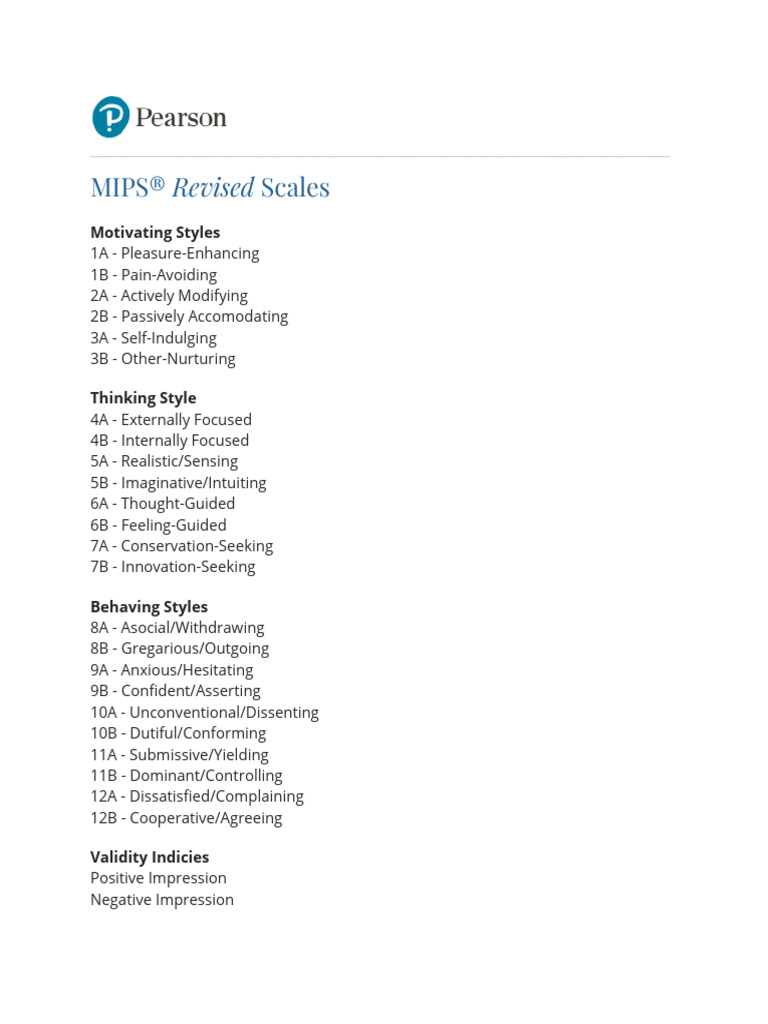 Mips Revised Scales | PDF