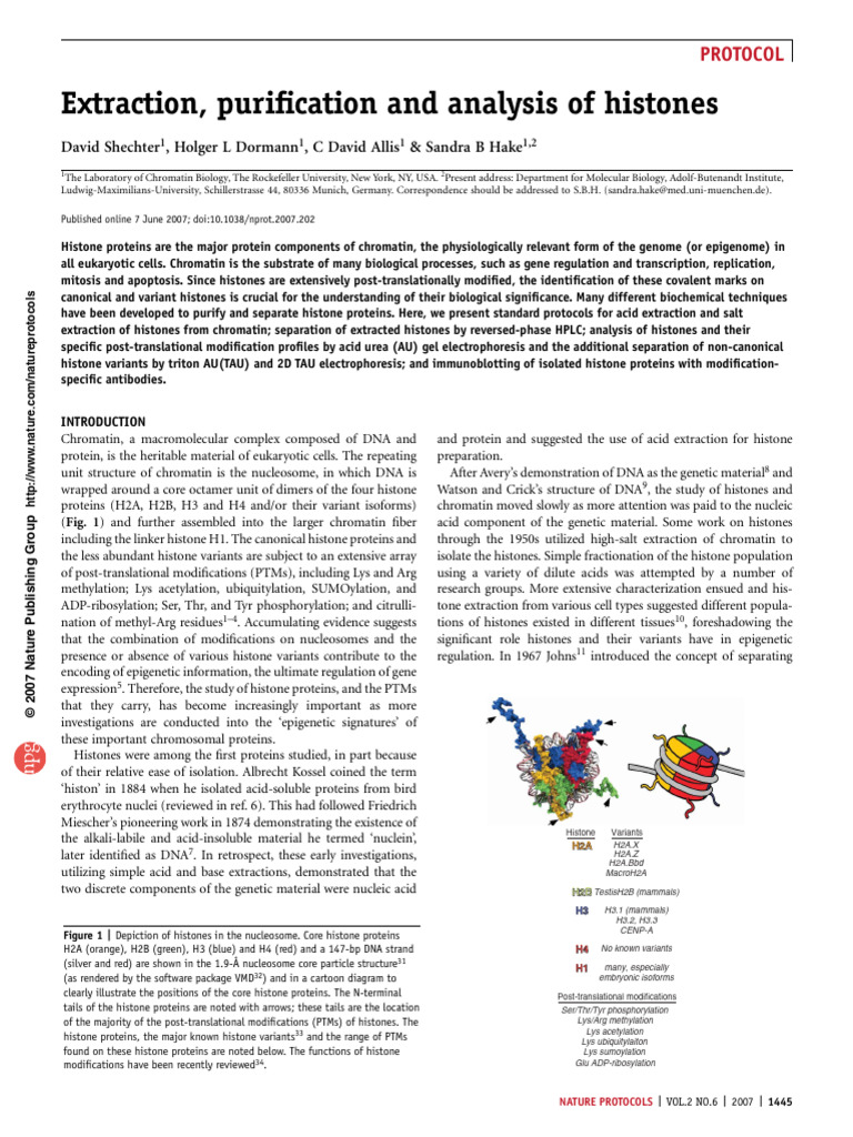 Extraction, Purification and Analysis of Histones | PDF