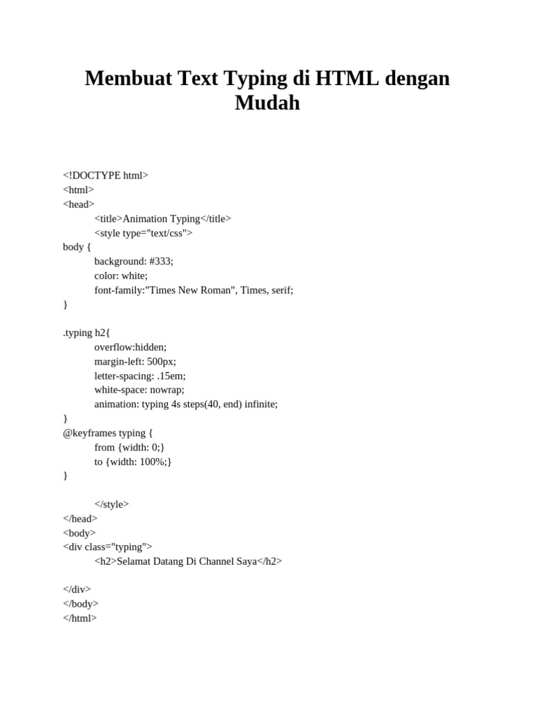 Membuat Text Typing Di HTML Dan CSS | PDF