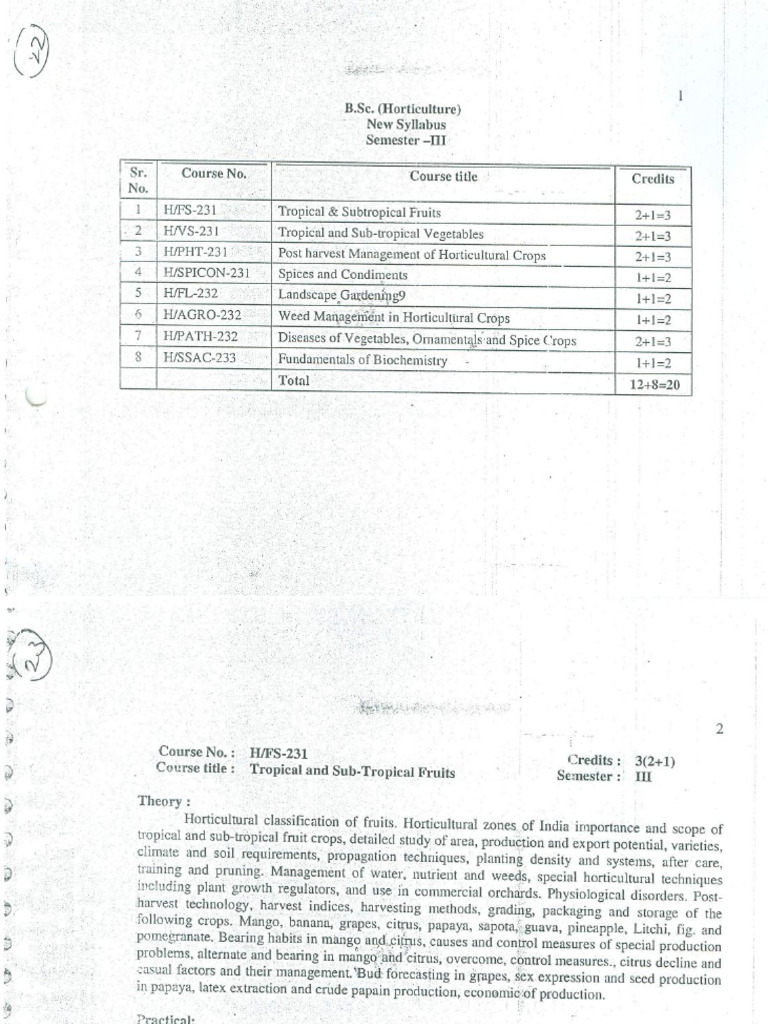 Syllabus III Sem Horticulture Faculty | PDF