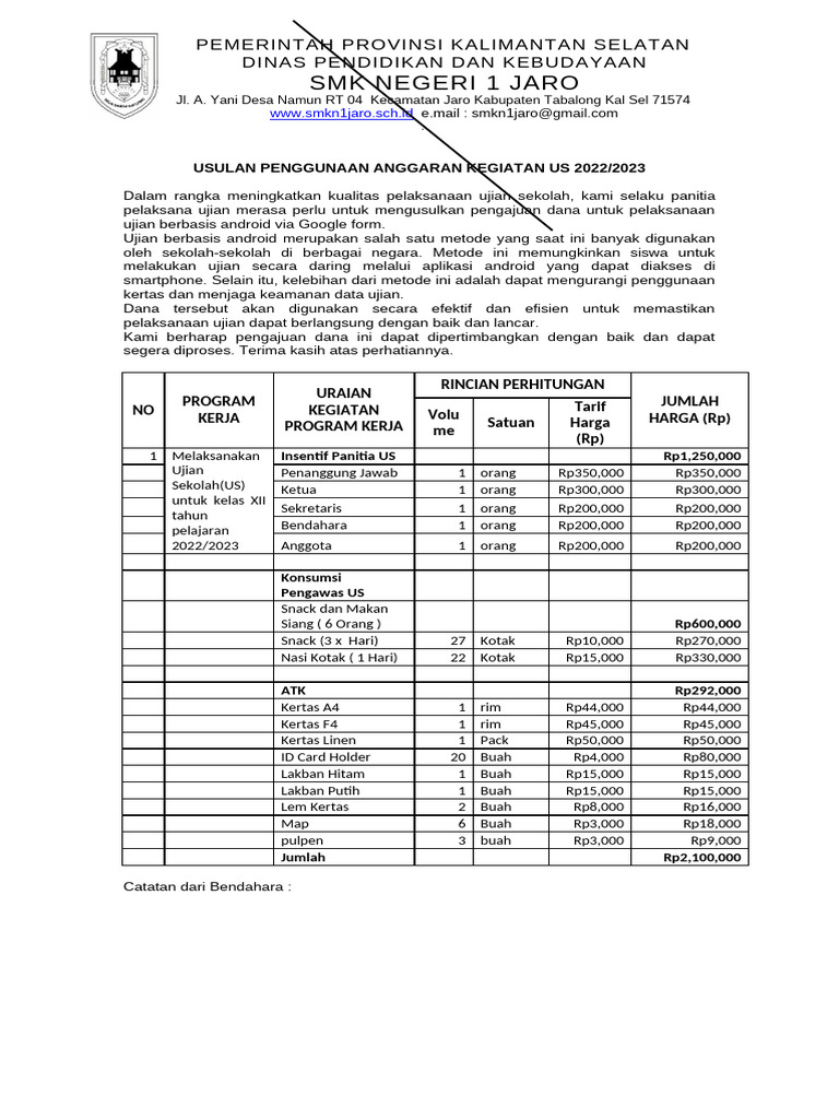 Laporan Usulan Kegiatan Us | PDF