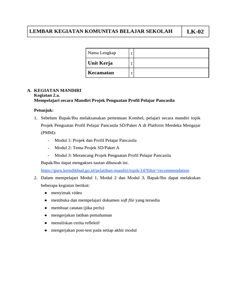 LK-02 Memahami Projek Penguatan Profil Pelajar Pancasila (P5)-SD | PDF