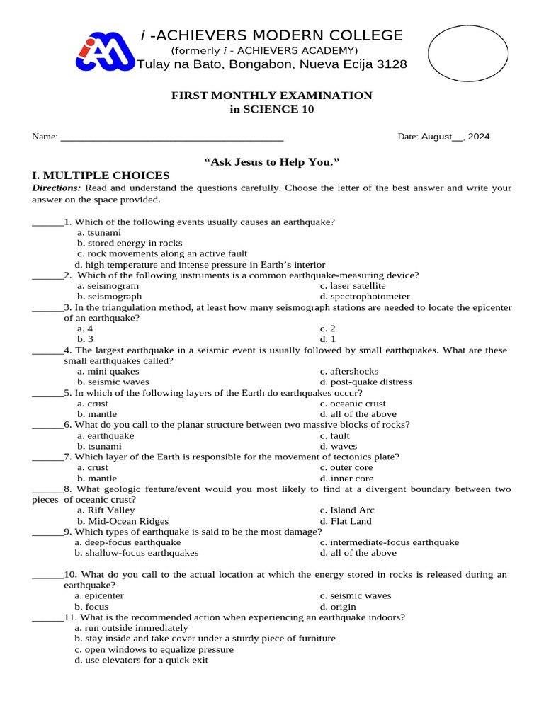 1st Monthly Test | PDF