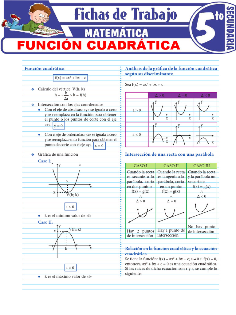 Funcion Cuadratica para Quinto Grado de Secundaria | PDF | Análisis numérico | Métodos y ...