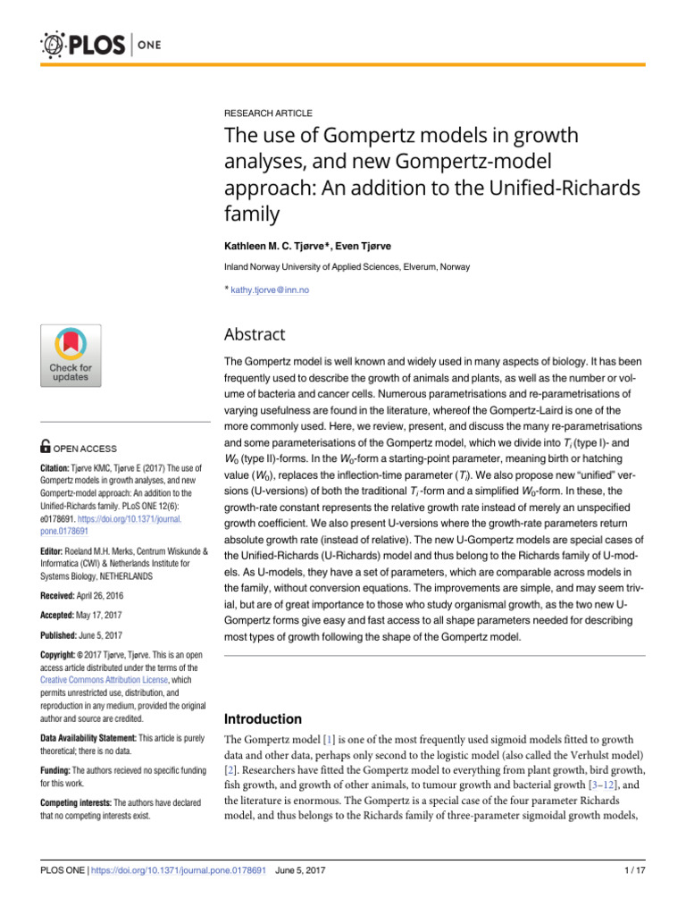 The Use of Gompertz Models in Growth Analyses and | PDF | Logistic ...
