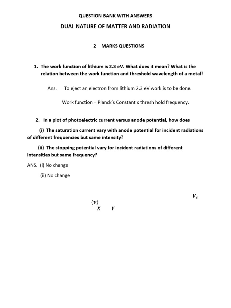 Dual Nature - Question Bank With Answers | PDF