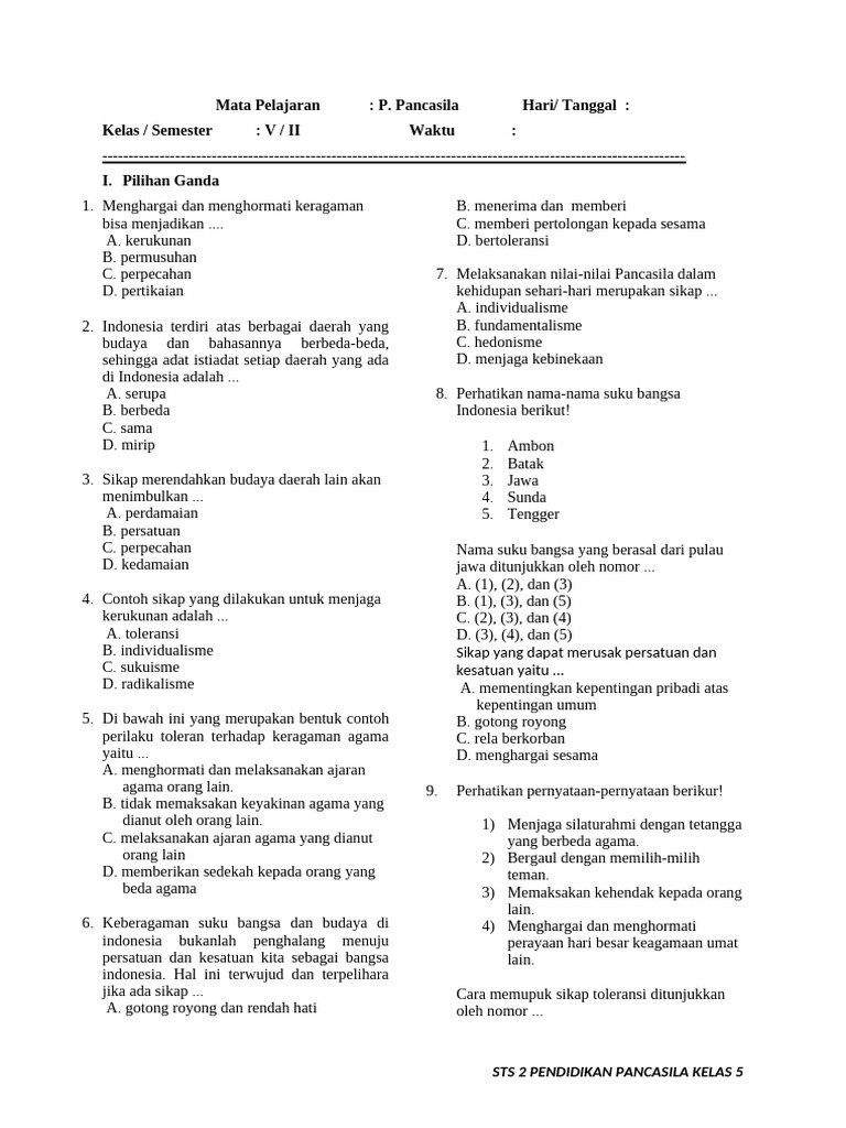 Soal P. Pancasila Sts 2 | PDF