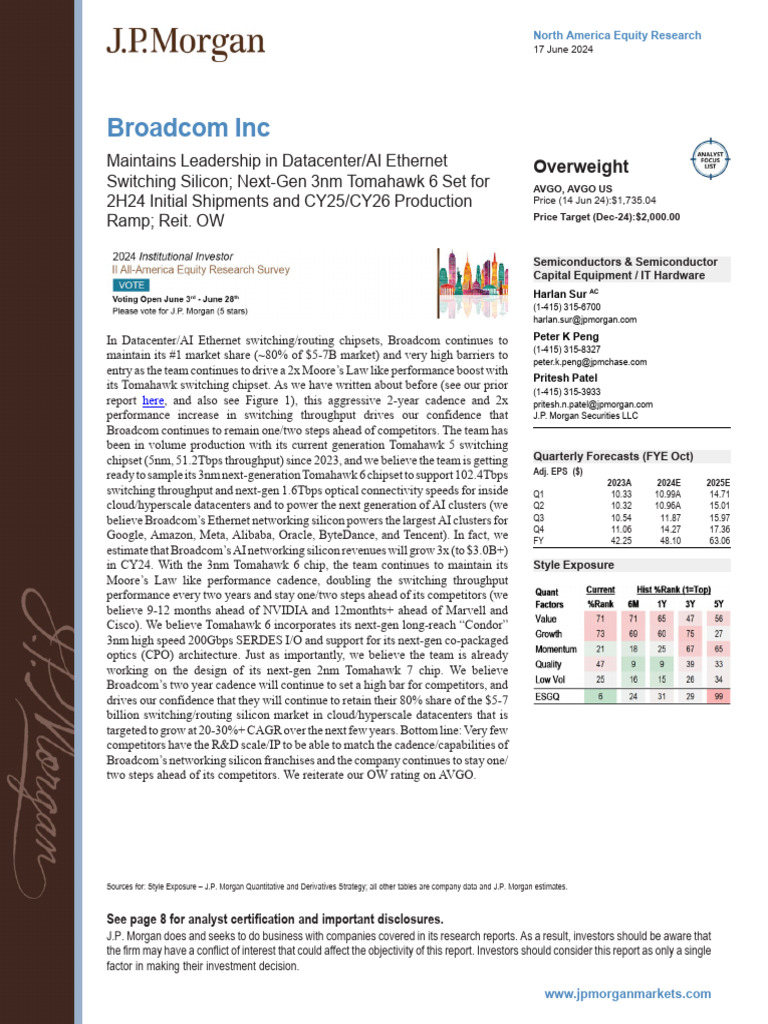 JP Morgan AVGO Broadcom Inc Maintains Leadership in DatacenterAI Ethe | PDF