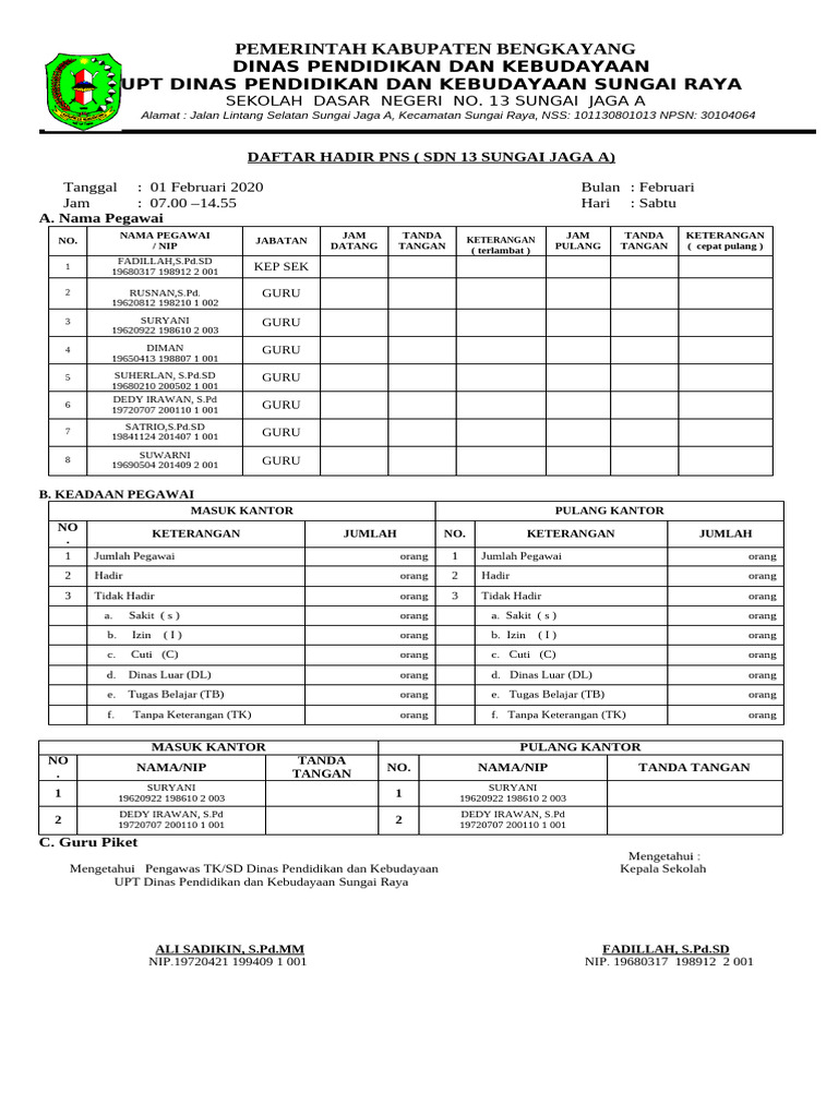 Absen Upacara SDN 13 Sungai Jaga A | PDF