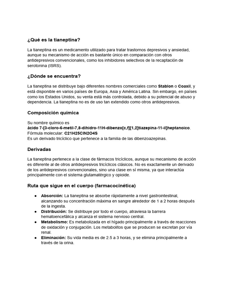 ¿Qué Es La Tianeptina?: Stablon Coaxil | PDF | Heroína | Antidepresivo