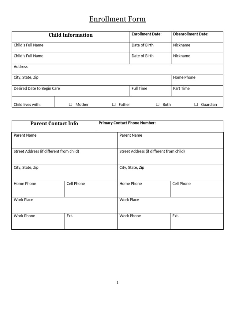 Child Enrollment and Health Information Form | PDF | Physician | Self ...