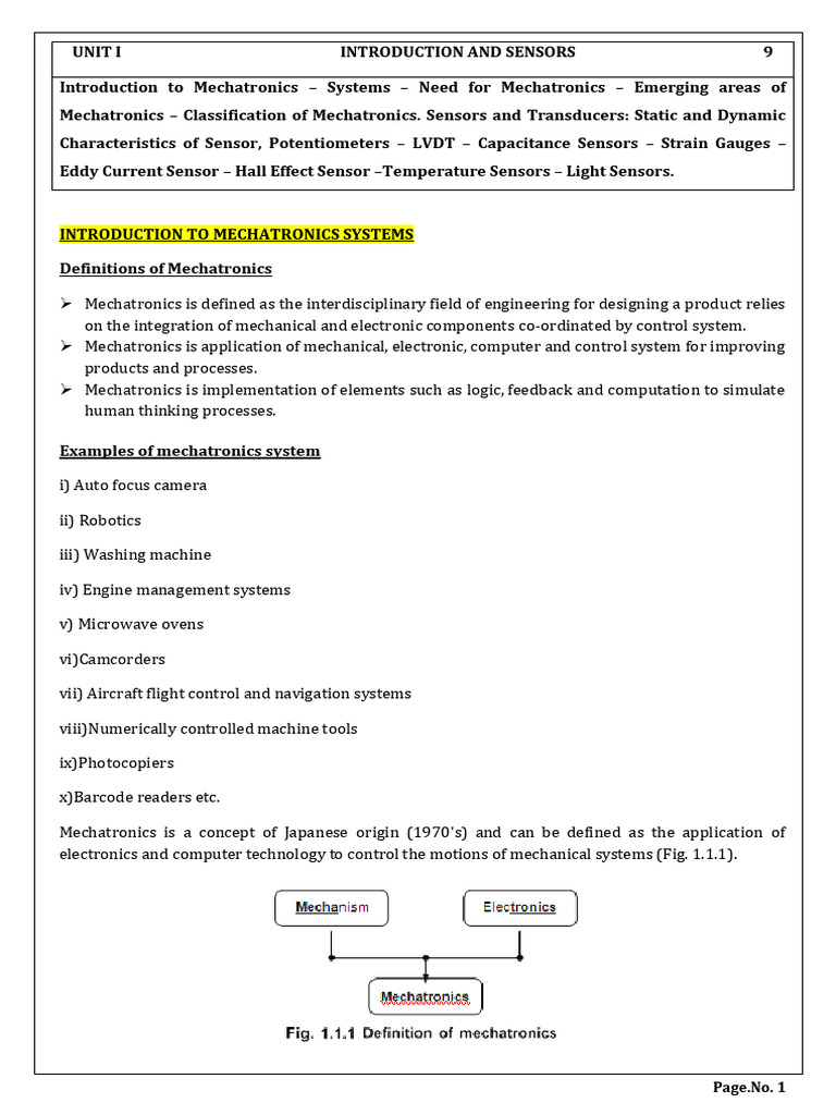 Mechat - Unit - 1 Final | PDF