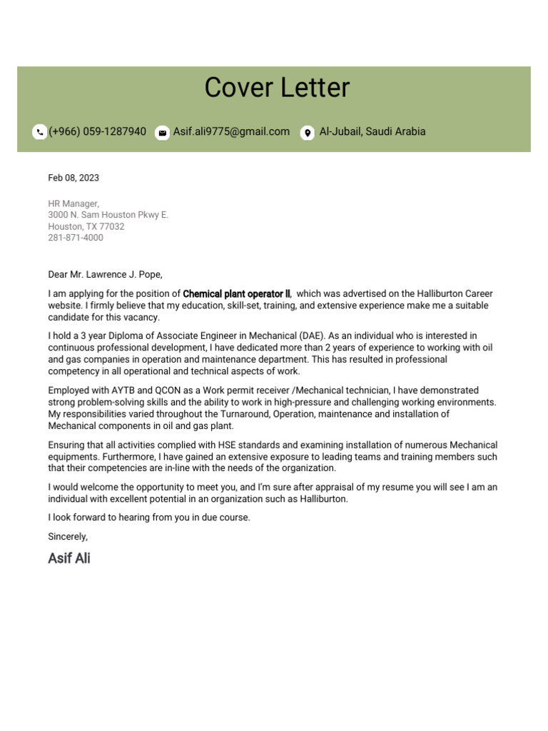 cover letter Halliburton | PDF